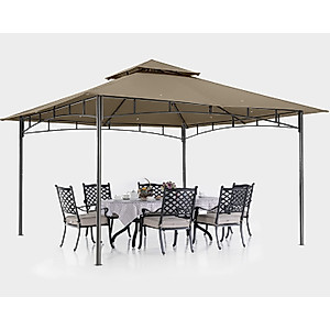 ABCCANOPY Gazebos for Patios 10x12 - Outdoor Steel Frame Gazebo for Lawn Backyard Garden Deck (Khaki)
