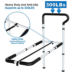 KingPavonini Bed Rails for Elderly Adults Safety - Adjustable Bed Cane with Non-Slip Ergonomic Handle and Storage Pocket, Stable Bed Assist Rails for Seniors Hold up to 300 Lbs, Tool-Free Assembly