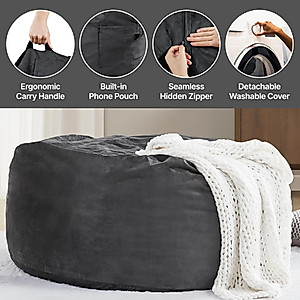 Codi Bean Bag Chair 4FT, Large Beanbag Seating for Adults, Urtra Soft Mink Bonded Material, Charcoal Dark Grey, 4ft, 48x48x26 Inch
