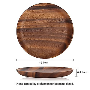 2 Pcs 10 Inch Acacia Wood Dinner Plates for Eating Wooden Round Charcuterie Boards Serving Platters for Food Dishes Cheese Tray Dessert Salad Plate Wood Charger Plates