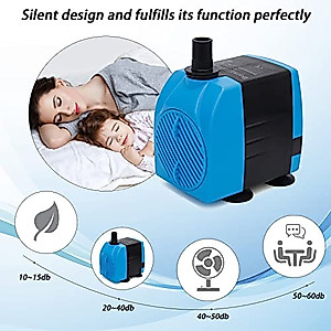 HUWLUIWA 120GPH Submersible Water Pump with 3.3 ft Tube,6W Mini Ultra Quiet Fountain Water Pump with 3 Nozzles for Aquariums, Pond, Fish Tank, Water Feature