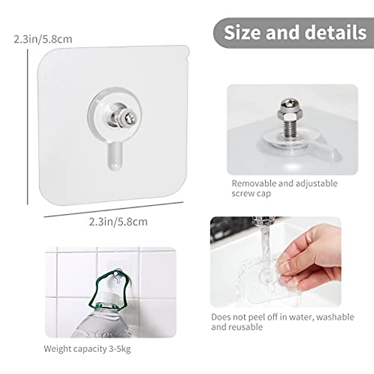 Nail Free Wall Hooks Screw Adhesive Hooks Heavy Duty Screw Free Sticker 14 PCS White Self Adhesive Hooks for Bathroom Kitchen