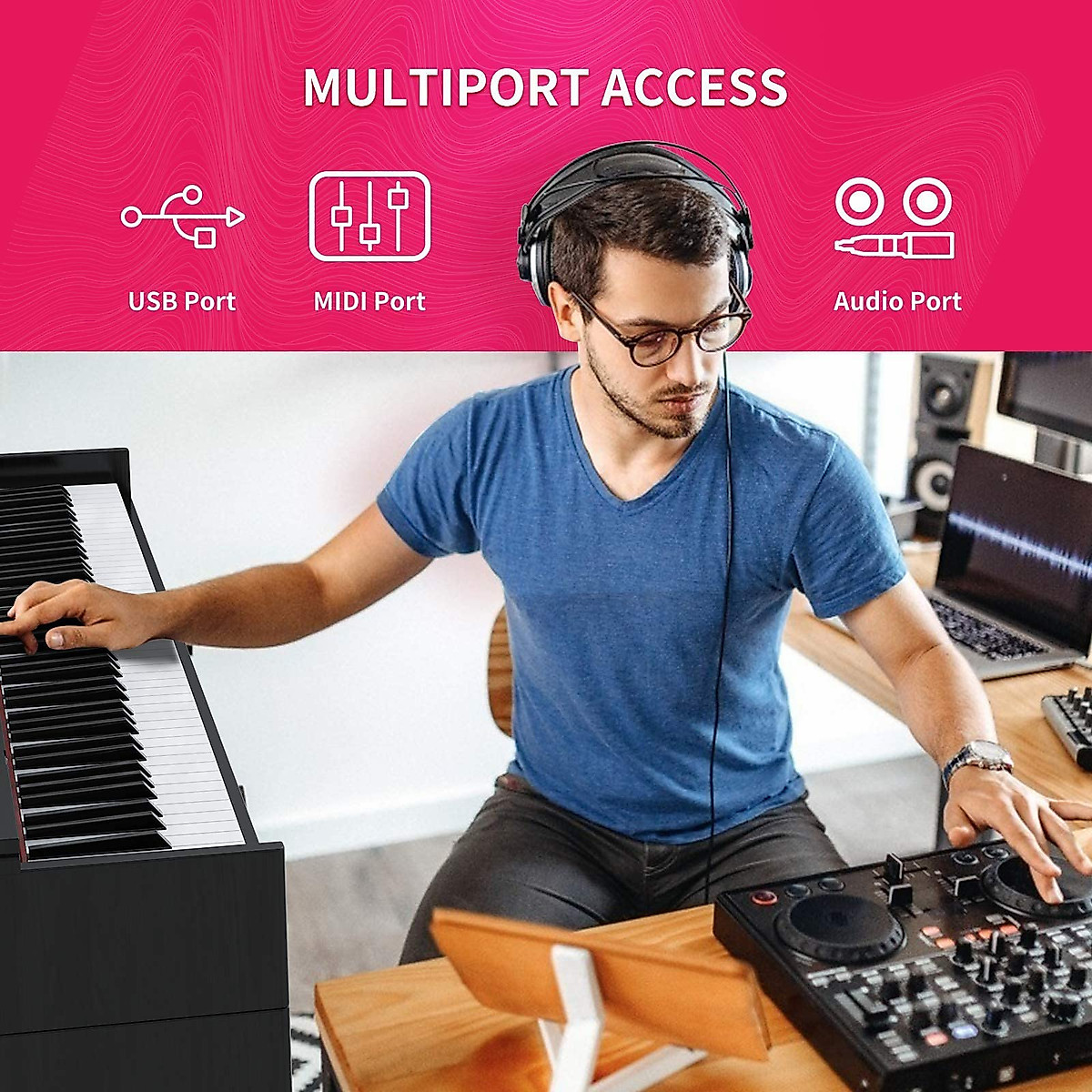 LAGRIMA LAG-800 88 Key Digital Piano Full Size Electric Keyboard w/Music Stand+Power Adapter+3-Pedal Board+Instruction Book+Headphone Jack for Beginner/Adults, Black(Piano Only)