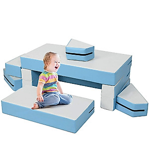 Costzon Climb and Crawl Foam Playset, 4-in-1 Convertible Furniture Into Toddler Bed, Sofa, Table, Activity Play Blocks, 8-Piece Lightweight Couch for Kids, Baby, Preschooler (Contemporary)