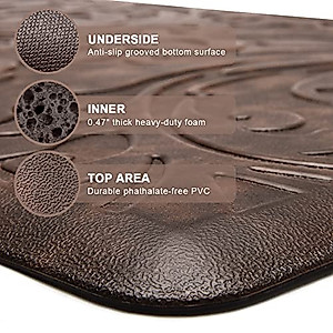 KMAT Kitchen Mat Cushioned Anti-Fatigue Floor Mat Waterproof Non-Slip Standing Mat Ergonomic Comfort Floor Mat Rug for Home,Office,Sink,Laundry,Desk 17.3" (W) x 60"(L),Brown