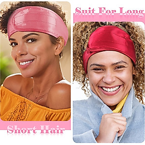 Eurzom 4 Pieces Satin Hair Wrap Scarf Satin Headband for Black Women's Hair Adjustable Silk Hair Wraps for Sleeping Nonslip Strips (Black, Dark Pink, Wine Red, Rose Gold,Cute)