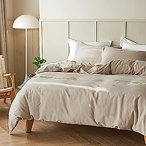 Simple&Opulence French Linen Duvet Cover Set - Full Size(78" x 86")- 3 Pieces (1 Comforter Cover,2 Pillowcases)- Natural Flax Cotton Blend-Solid Color Breathable Farmhouse Bedding-Linen/Beige
