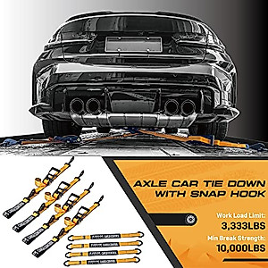 4 Pack Axle Tie Down Strap Combo with Snap Hook Ratchet-2 Inch x 114 Inch -Include 36” Axle Straps for Trucks- Heavy Duty 3333lbs Working Load KODIAK STRAPS