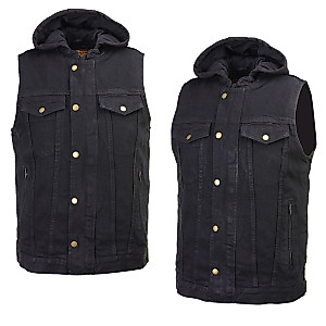 Milwaukee Leather MDM3020 Men's Black Denim '5-in-1' Club Style Vest with Removable Hoodie - Large