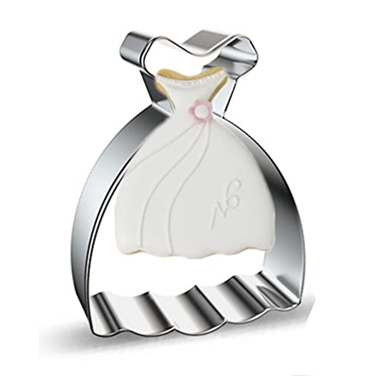 Large Size Dress Shaped Cookie Cutter, Stainless Steel Off-the-shoulder Wedding Dress Princess Dress Cookie Cutter, 4.3 Inches
