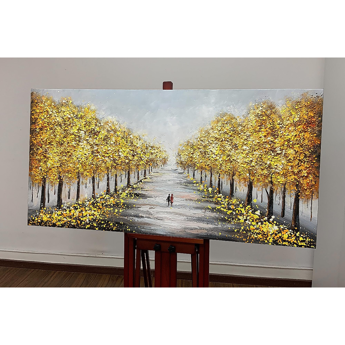 Yotree Paintings - 24x48 Inch 3D Wall Art on Canvas Golden Avenue Abstract Painting Wood Inside Framed Hanging Fall Wall Decoration Ready to Hang