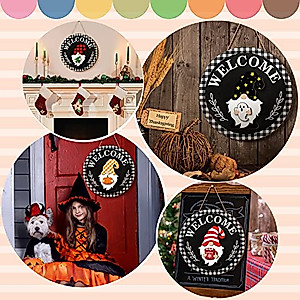 Qunclay Interchangeable Summer Wooden Gnome Decor Holiday Seasonal Tiered Tray Decoration with 24 Magnet Pieces and 8 Detachable Hats Gnome Changeable Welcome Sign for Home (Stylish)