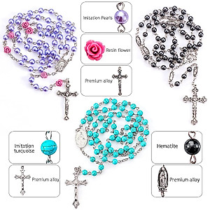 YWLI 7 PCS Rosary Beads Catholic for Woman - Confirmation Gifts for Teenage Girl, 7 Day Rosary, Various Styles of Rosary Necklace Set, Cross Rosary Necklace for Women