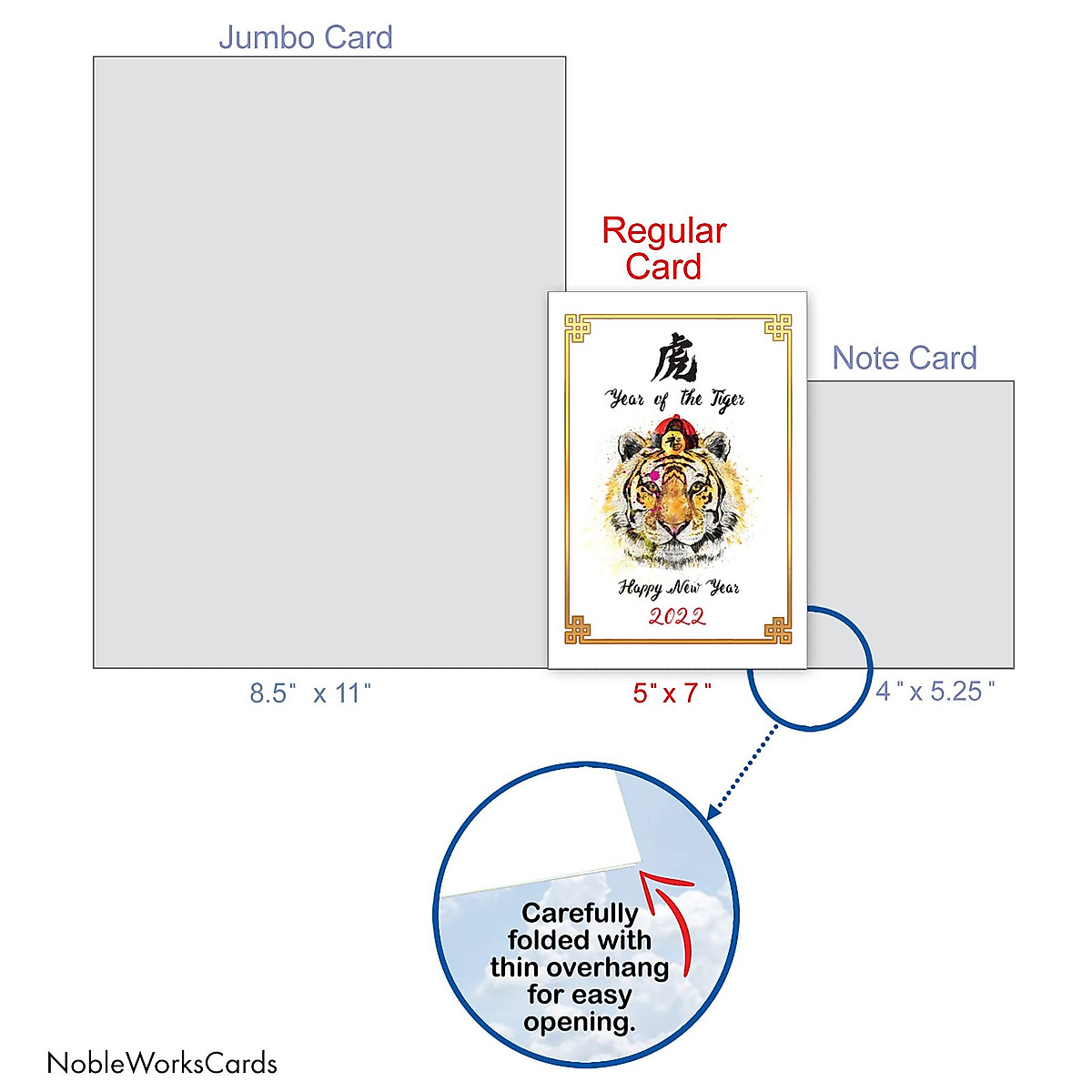 NobleWorks - 1 Lunar New Year Greeting Card with Envelope 4.63 x 6.75 Inch (not Gold Foil) - Year of The Tiger C8989ACNG-22