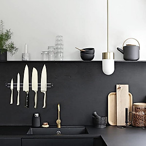 Wall Mount Magnetic Knife Holder - 13 Inch Black ABS Plastic Block Storage Rack with Chef Strip, Utensil Kitchen Organizer for Metal Knives