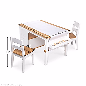 Melissa & Doug Wooden Art Table & Chairs Set - White - Kids Craft Table And Chairs, Children's Furniture