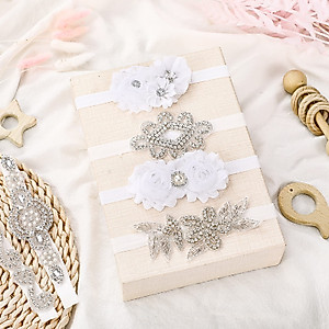 6 Pieces Baptism Headband for Baby Girl Elastic Chiffon Crystal Toddler Girl Headband for Baby Shower Christening Baptism Gifts Birthday Party Christmas Thanksgiving (Bright Style)