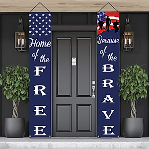 American Flag Patriotic Soldier Porch Sign Banners,Patriotic Decoration for Memorial Day-4th of July Decor Hanging,Independence Day Veterans Day Labor Day Hanging Banner for Yard Indoor Outdoor
