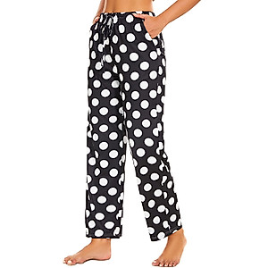 iniber Comfy Pajama Pants for Women, Stretch Drawstring Lounge Pants with Pockets, Soft Casual Loose Yoga Pants Wide Leg Pjs Bottoms, Polka Dot, Large