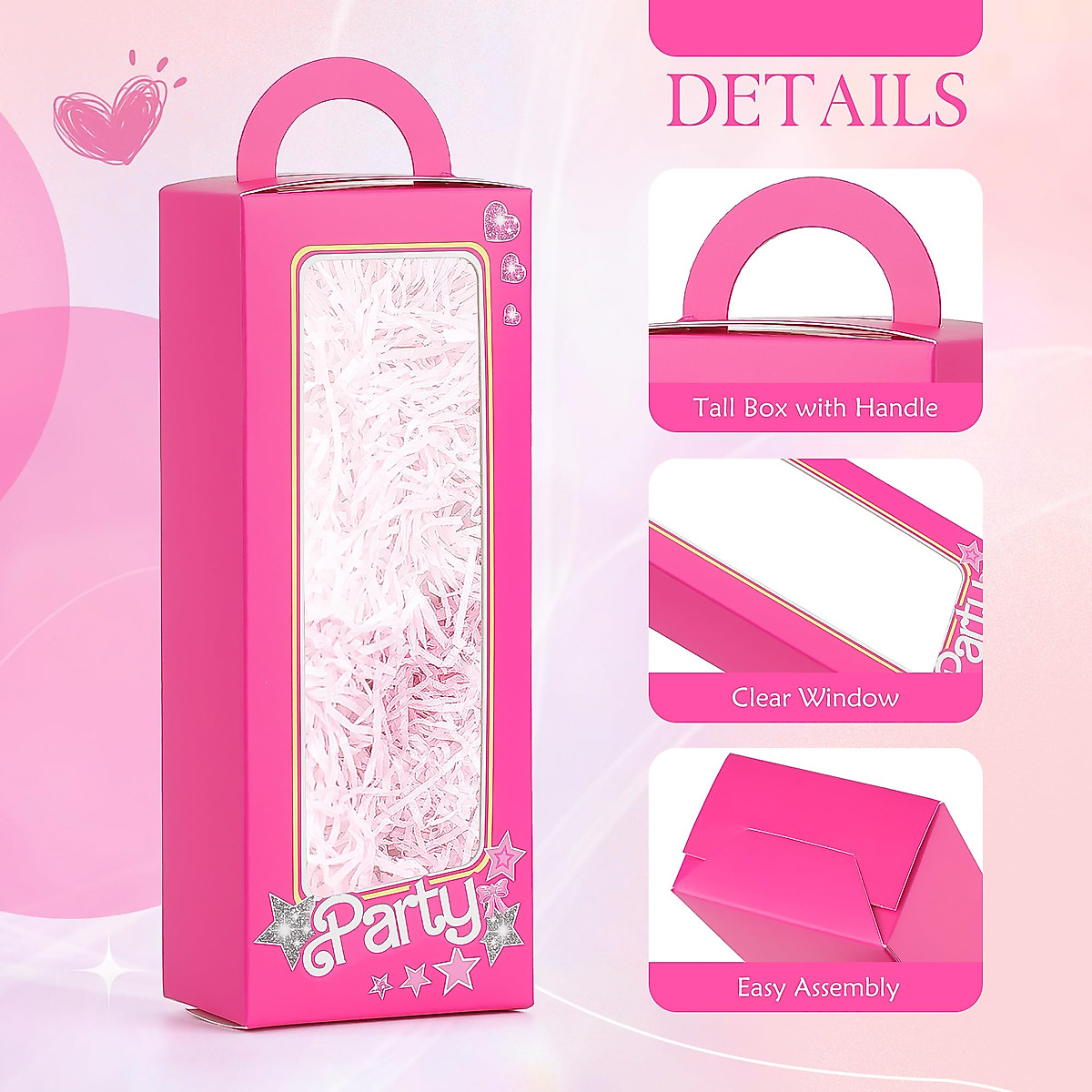 ZouYee 14PCS Hot Pink Party Favor Boxes for Girls - Doll Gift Boxes for Bachelorette, Birthday, Cowgirl, and Bridal Shower Decorations