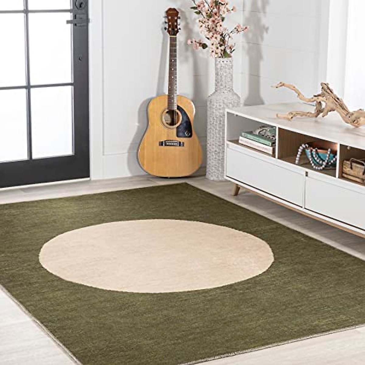 JONATHAN Y WSH113B-3 Cirkel Minimalist Geometric Dot Machine-Washable Indoor Area-Rug, Scandinavian, Modern, Bohemian Easy-Cleaning,Bedroom,Kitchen,Living Room,Non Shedding, Green/Cream, 3 X 5