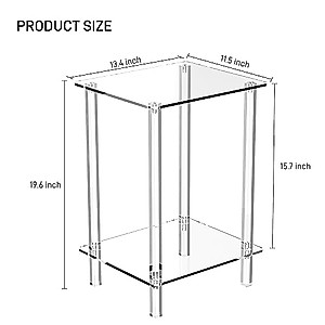 Eglaf Acrylic Side Table Set of 2-13.4'' L x 11.5'' W x 19.6'' H Small End Table Clear Nightstand Bedside Table for Living Room, Bedroom, 2-Tier, Square Leg