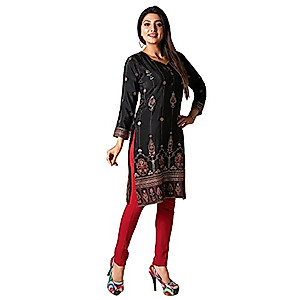 India Kurtis for Women Silk Long Indian Kurta Tunic Party Wear Tops (Black, M)