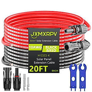 JXMXRPV Solar Charge Controller Extension Cable 20 Ft 10AWG (6mm²) with Female and Male Connector, Weatherproof Solar Panel Extension Cable Wire Adapter Kit for Home Boat RV Solar Panels (20FT 10AWG)