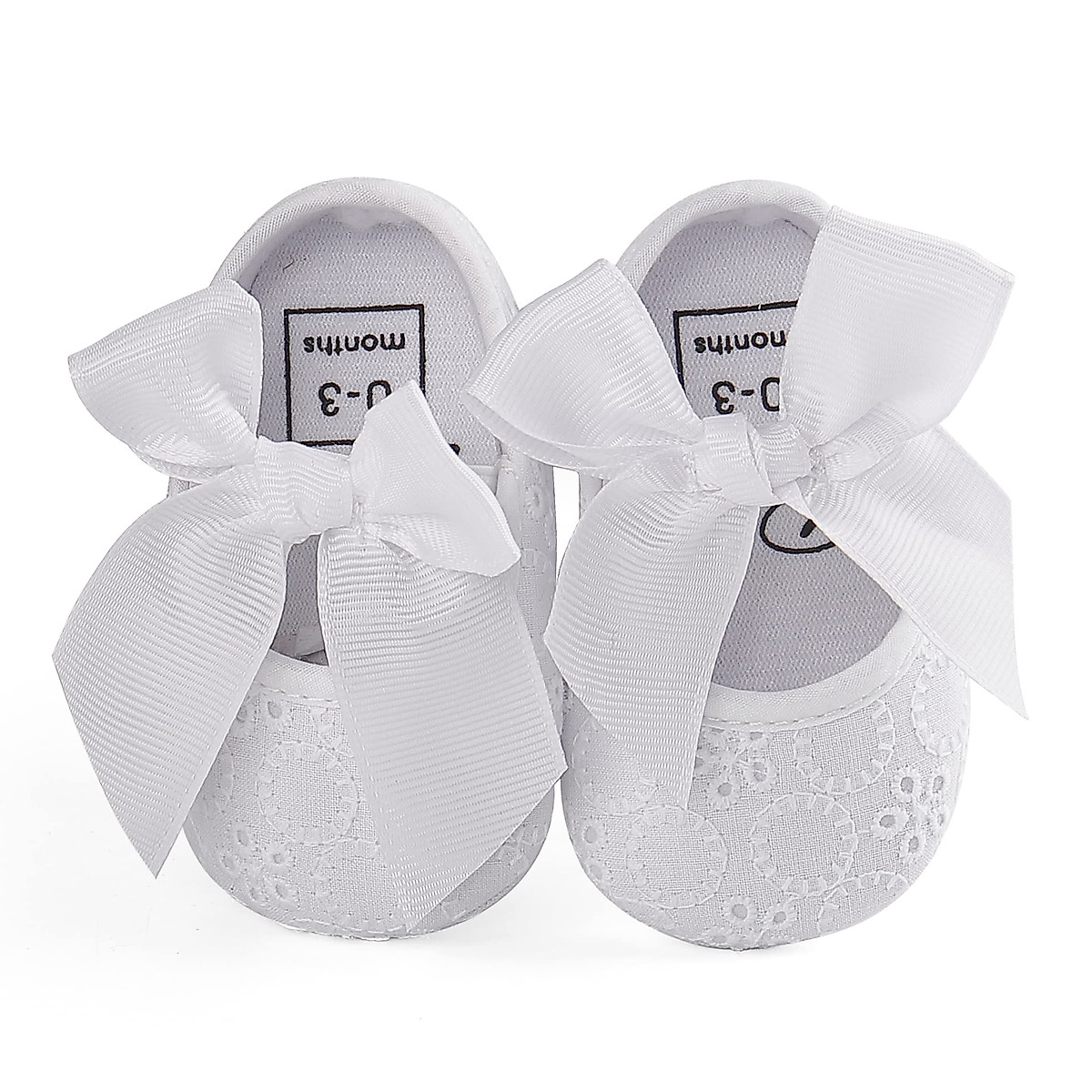 Baby Girls Princess Bowknot Soft Sole Cloth Crib Shoes Sneaker White, 0-3 Months