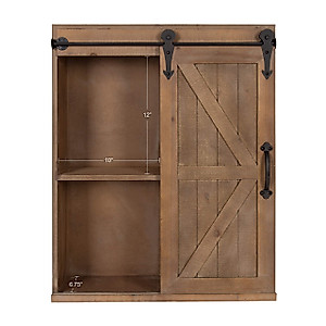 Kate and Laurel Cates Wood Wall Storage Cabinet with Sliding Barn Door, Farmhouse-Style Wall Cabinet, Ideal for Use as a Bathroom Cabinet, Pantry Cabinet, Kitchen Cabinet, Rustic Brown