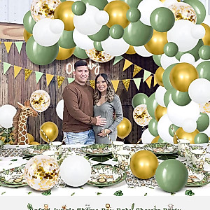 Sage Green Balloon Garland Arch Kit - 117PCS Matte Sage Green White Balloon Chrome Gold Balloons for Jungle Safari Olive Green Baby Bridal Shower Wedding Sage Green Birthday Party Decorations