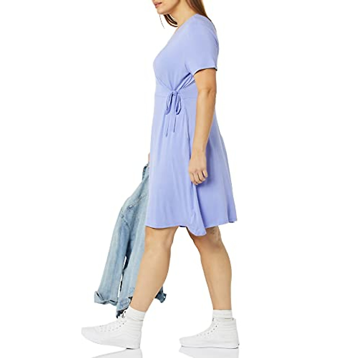Amazon Essentials Women's Cap-Sleeve Faux-Wrap Dress, Soft Violet, Large