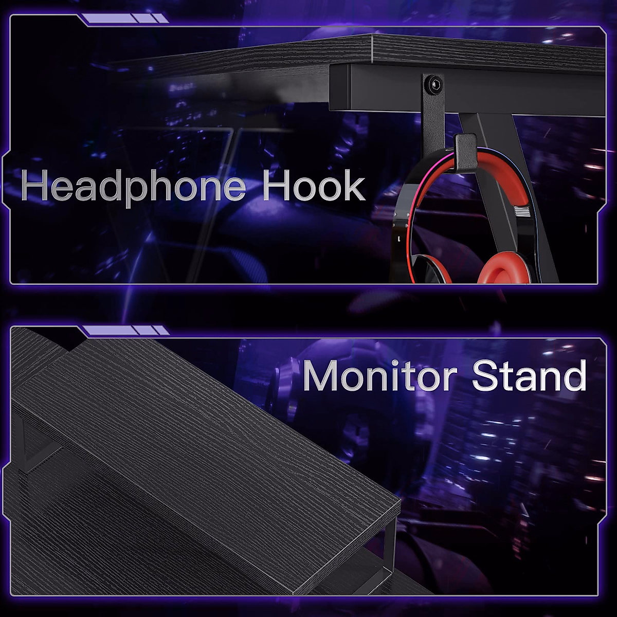 Casaottima L Shaped Gaming Desk, 66" Home Office Desk with Round Corner, Computer Desk with Large Monitor Stand Desk Workstation, Black