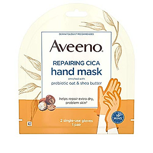 Aveeno Repairing CICA Hand Mask with Prebiotic Oat and Shea Butter for Extra Dry Skin, Paraben-Free and Fragrance-Free, 1 Pair of Single-Use Gloves (Pack of 5)