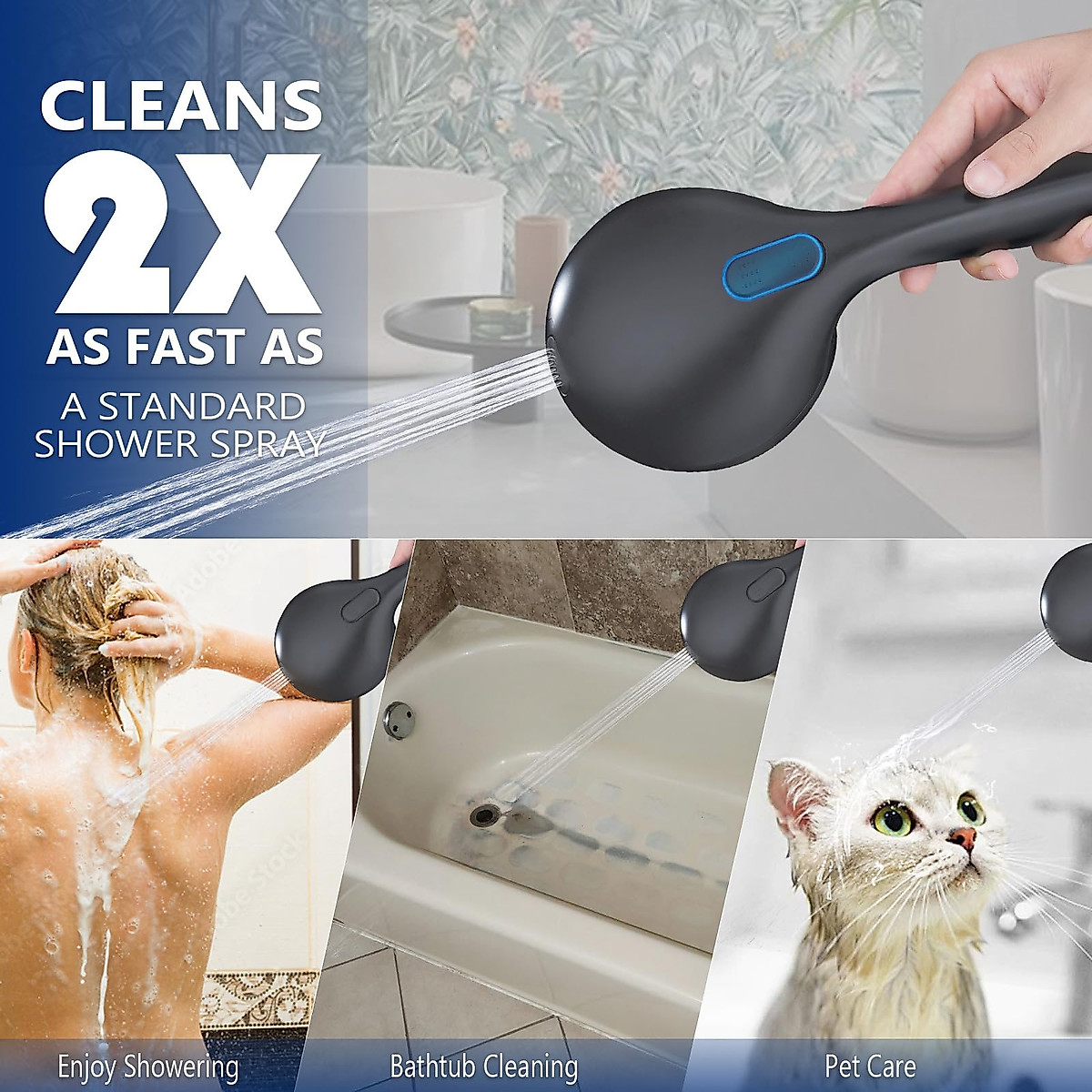 YASINU All Metal Bathtub Faucet with Sprayer 10 Settings, Tub Spout with Diverter Matte Black