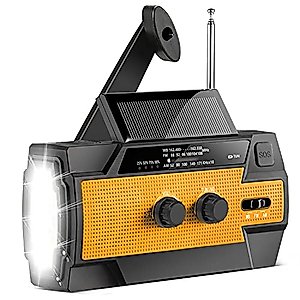 6000mAh NOAA Emergency Weather Radio, Solar Hand Crank Portable NOAA Weather Radio with 1W Flashlight & Motion Sensor Reading Lamp,Cell Phone Charger, SOS Alarm, for Home and Emergency(Orange)