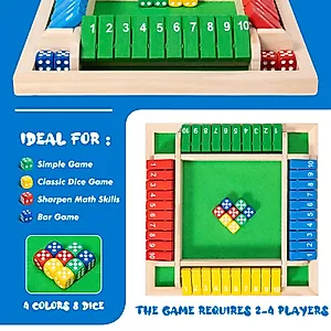 Shut The Box Game, 4-Player Wooden dice Game That's Perfect for Parties and Gatherings. It enhances Math and Decision-Making Skills While Providing Endless Entertainment.