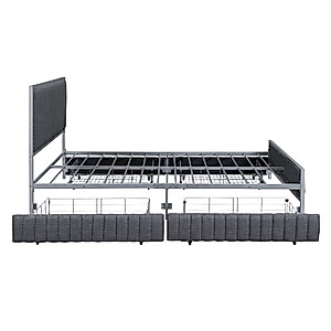 CKLMMC Morden Upholstered Platform Bed Frame with 4 Drawers,Sturdy Built-in Metal Slat Support,Queen Size Platform Bed for Bedroom,Living Room (Gray+Linen Fabric1, Queen)