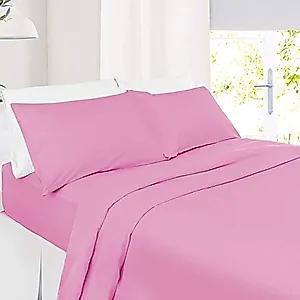 4-Piece BedSheets Set-800 Thread Count-100% Cotton Bedding Set for Twin XL Size Bed-Long Staple Cotton Soft Sateen Weave, Fits Upto 22'' Deep Pockets Fitted Sheet-Pink