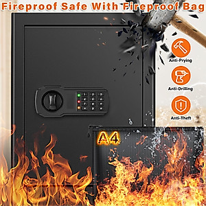 GHJGAGE 2.5 Cub Home Safe Fireproof Waterproof for HOME USE, Large Cabinet Safe Box with Fireproof Document Bag & Removable Shelf, Personal Security Digital Safe for Home Money Firearm A4 Document