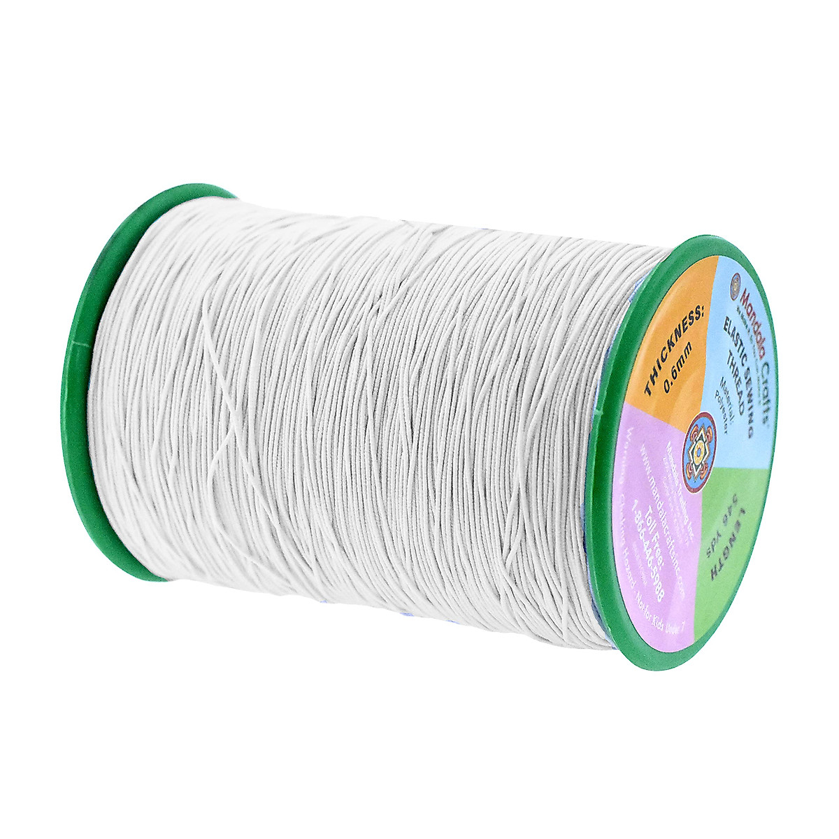 Mandala Crafts White Shirring Elastic - 0.6mm 546 Yards Fine Thin Stretch Thread for Sewing & Knitting Machines