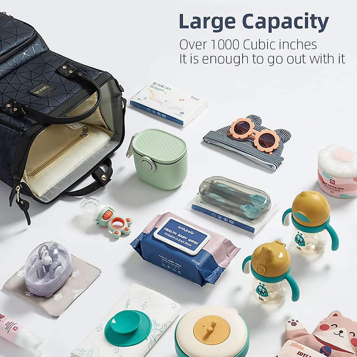 Diaper Bag Backpack, AEVNE Multifunction Travel Back Pack Maternity Baby Changing Bags, Diaper Bag with USB Charging Port Stroller Straps，Large Capacity, PU Waterproof and Stylish, Dark Blue