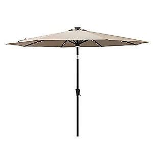 C-Hopetree 10 ft Outdoor Patio Market Table Umbrella with Solar LED Lights and Tilt, Taupe