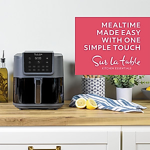 SUR LA TABLE KITCHEN ESSENTIALS 5-in-1 Compact 8-Quart Basket Air Fryer with Window for Easy Viewing, Digital Touchscreen Display with 10-Presets, Air Fry, Bake, Broil and Reheat in Minutes, 1500w