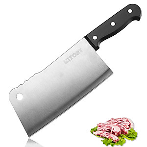 Kitory Meat Cleaver Knife 7", Chinese Chefs Kitchen Knife, HC German Steel Blade Full Tang Ergonomic Handle, for Home Kitchen and Restaurant