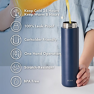 WOKY TICERA 20oz Titanium Ceramic Ultralight Push Button Commuter Bottles - Stainless Steel Vacuum Insulated Tumbler - Everyday Use (Blue)