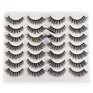Newcally Lashes False Eyelashes Cat Eyes Wispy Natural Faux Mink Lashes 14 Pairs Pack Light Volume Short Fake Eye Lashes Multipack