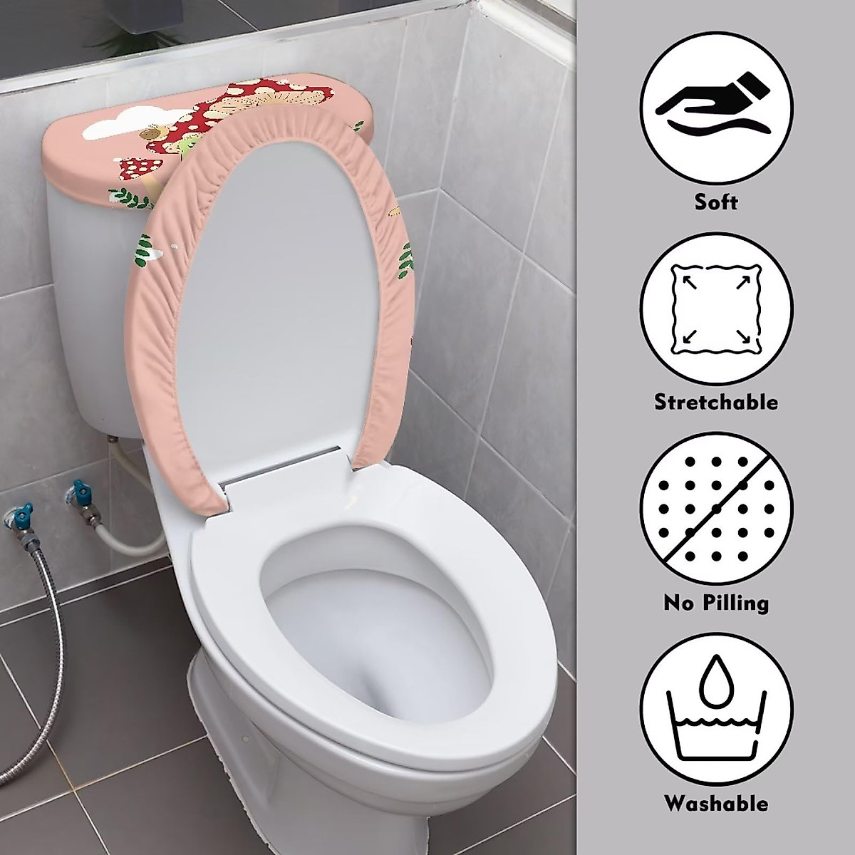 FUIALDOLG Stretch Toilet Lid Tank Lid Dust Cover Bathroom Accessories Toilet Seat Cover Pads Fits Most Size Toilet Lids for Bathroom Cartoon Frog Home Decor