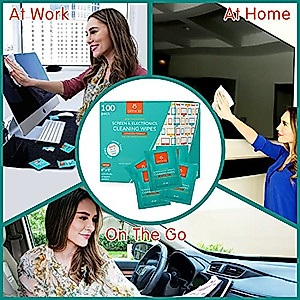 Screen & Electronic Cleaning Wipes | Pre-Moistened Individual Wrapped (6" x 6") TV Screen Cleaner, Computer Monitor, Laptop, Lens Wipes (100 Pack)