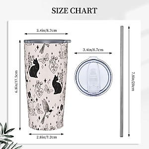 JASROTAO Goth Cat Tumbler,Cats 20oz Stainless Steel Insulated Travel Tumbler,Travel Coffee Mug with Lid and Straw Water Bottle Drink Tumbler Cups Gifts for Women Men